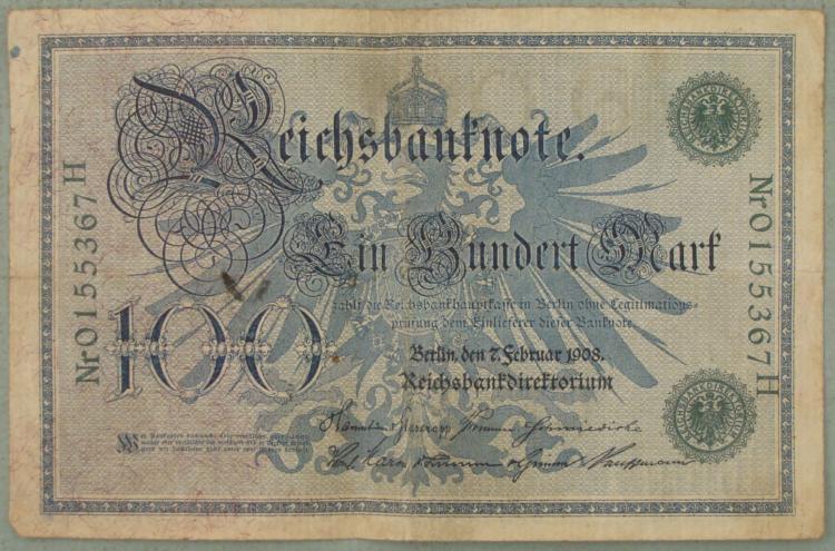 100 Mark Note 1908 Germany Inflationary Currency