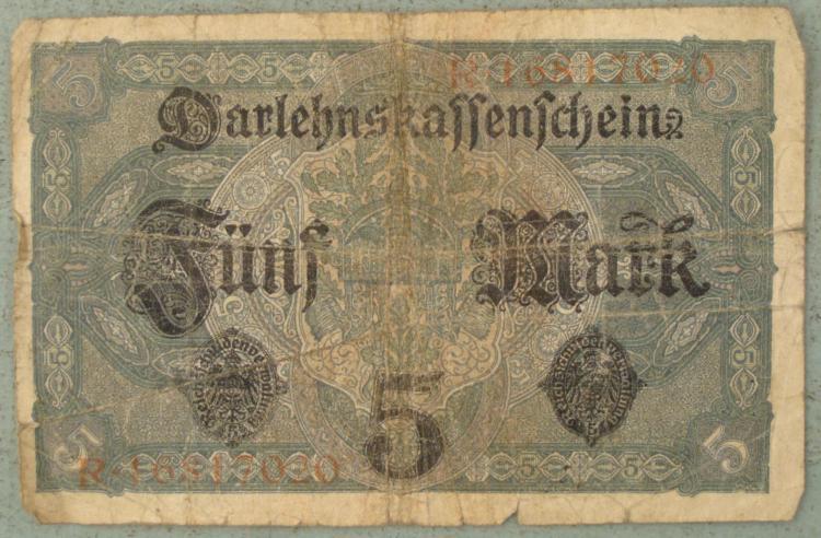 5 Mark Note 1917 Germany Inflationary Currency