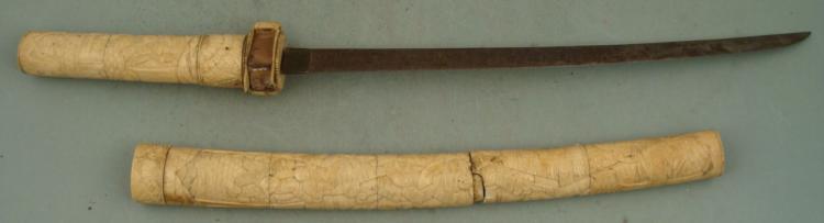 CARVED IVORY JAPANESE SAMURAI SWORD-ANTIQUE