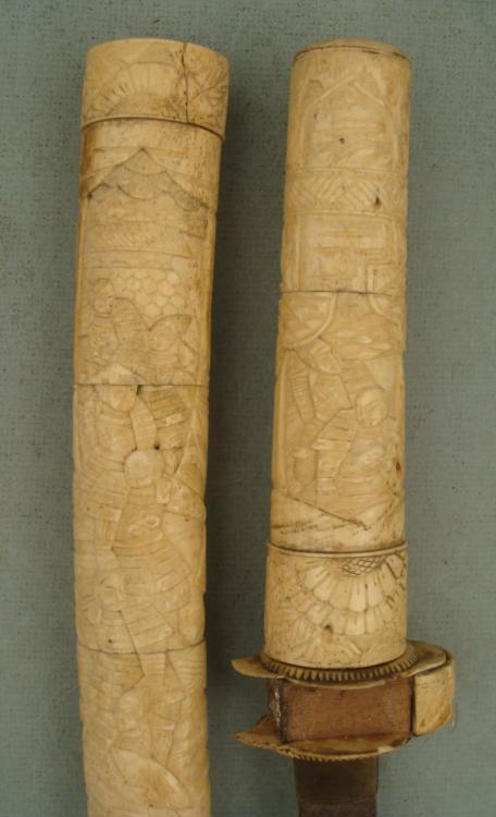 CARVED IVORY JAPANESE SAMURAI SWORD-ANTIQUE