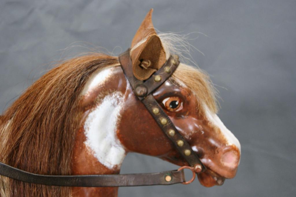Vintage Rocking Horse with horsehair main & tail leather tooled saddle