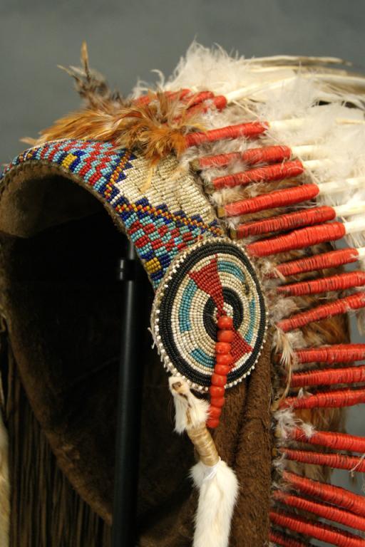 Outstanding Native American Beaded Headdress with turkey vulture ...