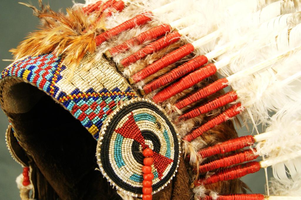Outstanding Native American Beaded Headdress with turkey vulture ...