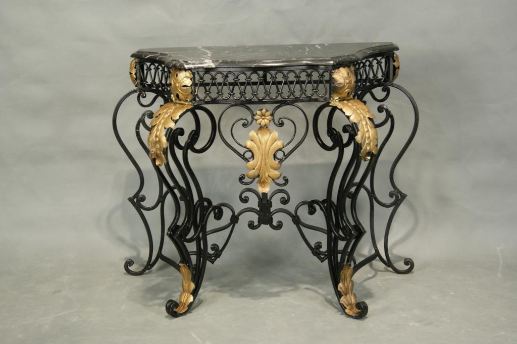 Black wr iron entry table w black marble