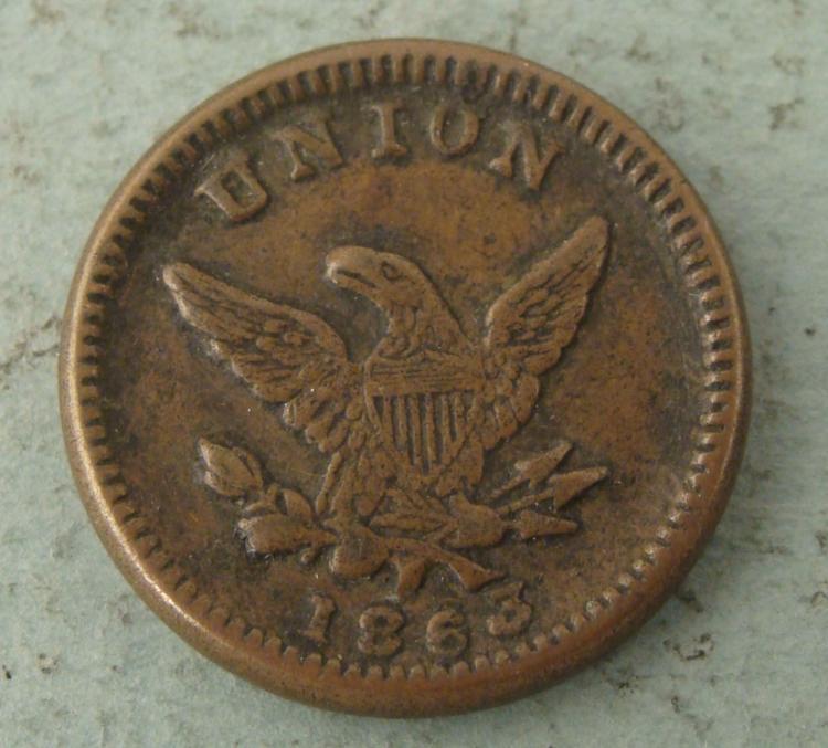 1863 Civil War Token Union Head, Eagle