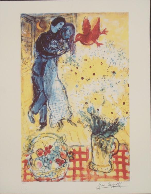 Marc Chagall : Lovers and Daisies Romantic Art Print