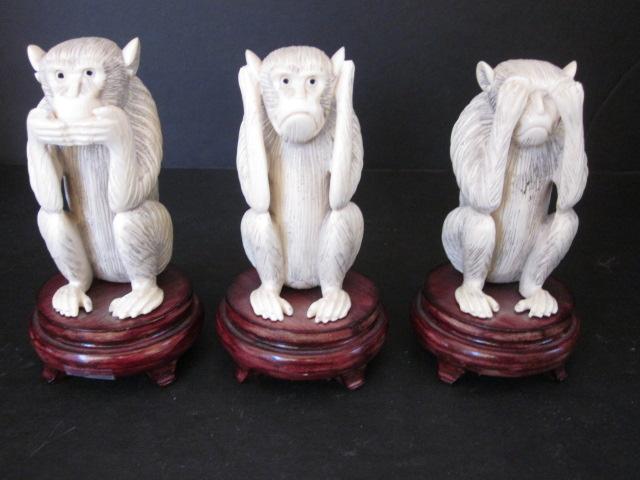 Set of 3 Chinese carved ivory monkeys