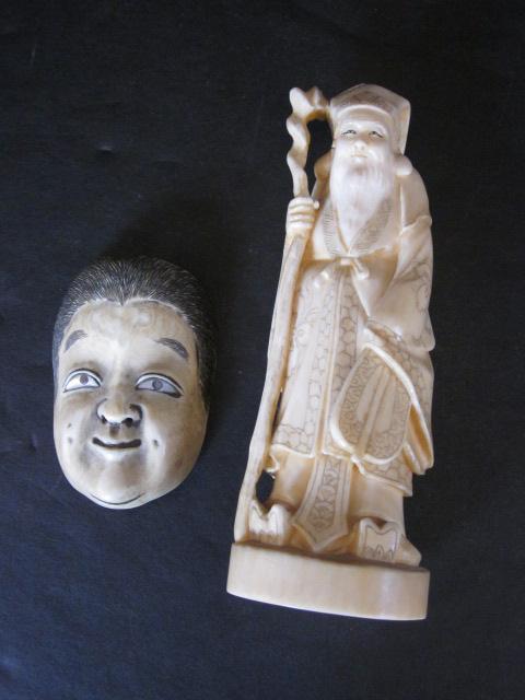 Carved ivory sculpture & ivory mask