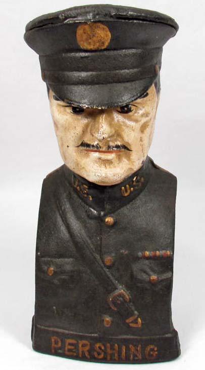 US WW1 GENERAL JOHN J PERSHING CAST IRON BANK