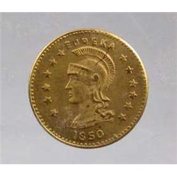 1850 CALIFORNIA GOLD TOKEN - HALF SIZE - EUREKA ROUND