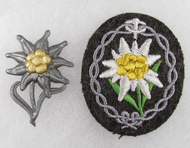 LOT OF 2 GERMAN NAZI ALPINE DIVISION EDELWEISS INSIGNIAS