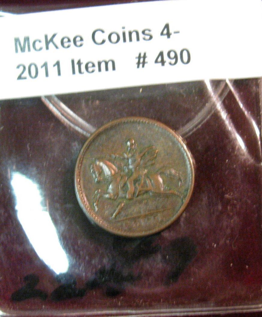 490. 1863 "Union Forever" Civil War Token. Horse & rider with drawn