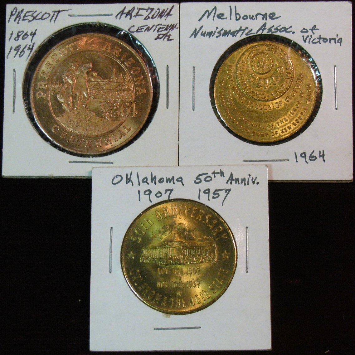 602. 1864-1964 Prescott, Arizona Centennial Medal BU; 1907-1957