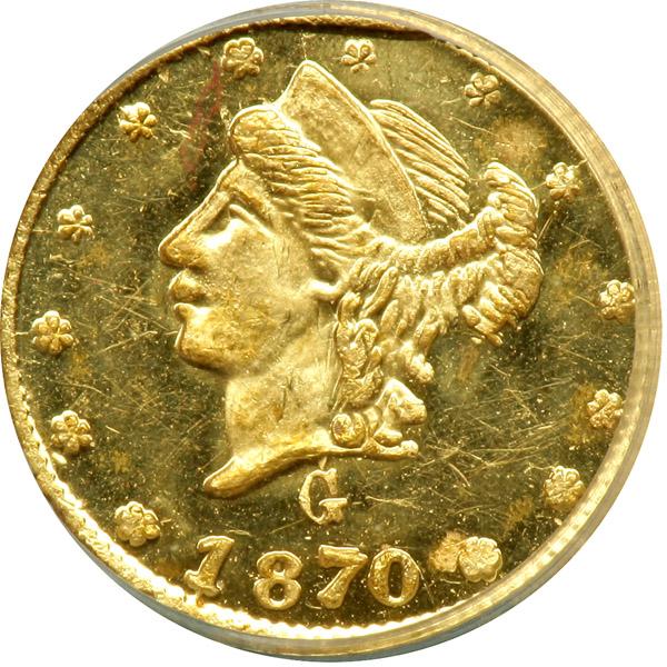 1870 Quarter Dollar Round. Breen and Gillio-835. Rarity 3. NGC MS63