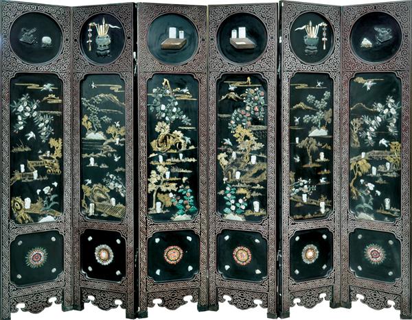 Chinese Inlaid Lacquered Floor Screen, Republic