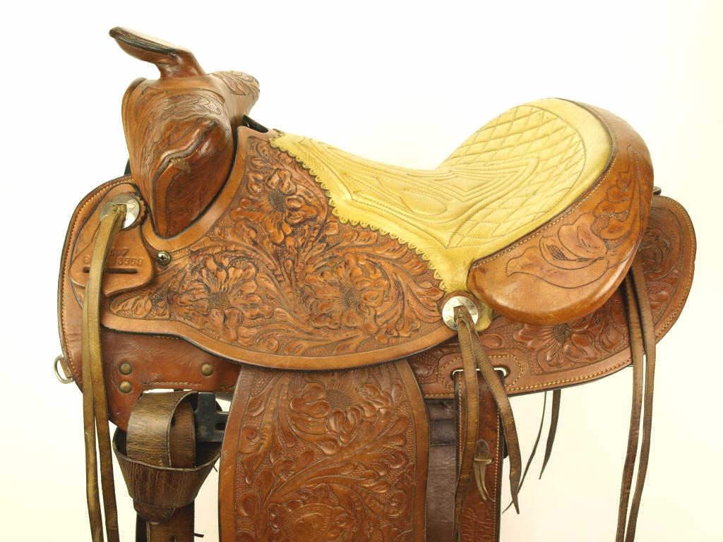 Floral Carved Hereford Brand Tex Tan Saddle