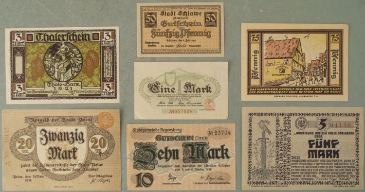 Lot 7 Early German Paper Money UNC 1918-21 Pfennig,Mark