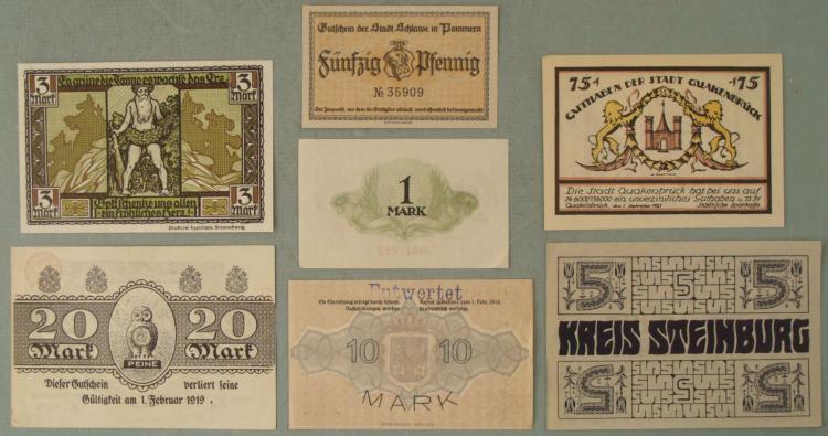 Lot 7 Early German Paper Money UNC 1918-21 Pfennig,Mark