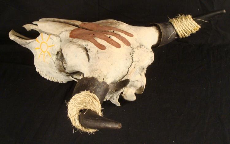 Native American Ceremonial Hand Painted Cow Skull
