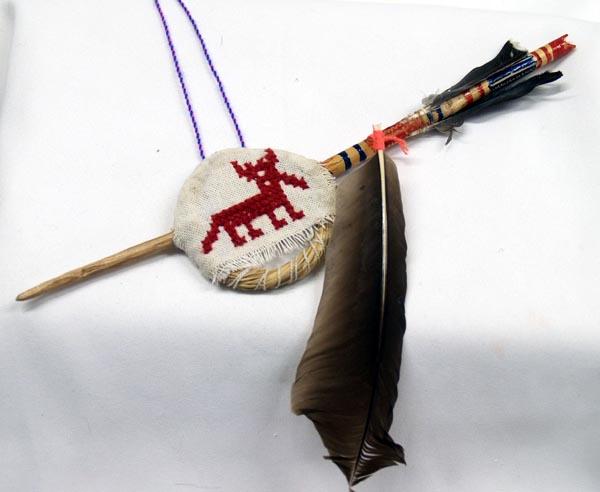 Huichol Indian Prayer Stick W/ Turkey Feathers