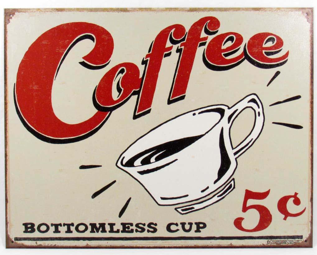 960 - COFFEE 5 CENTS METAL ADVERTISING SIGN - 12.5 X 16