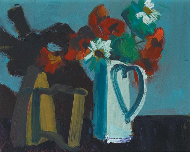 Brian Ballard RUA (b.1943) STILL LIFE WITH IRON AND JUG OF FLOWERS