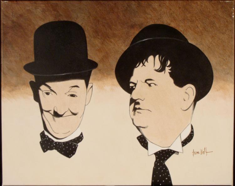 Leon Wolf Original Signed Painting Laurel & Hardy