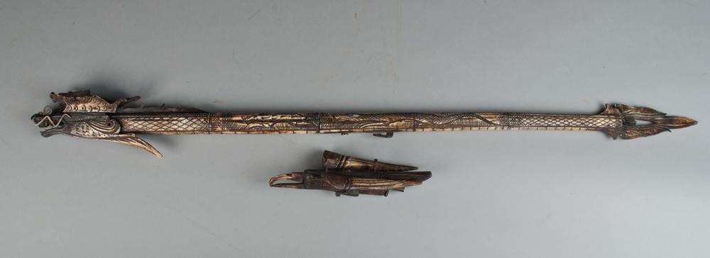 Finely Carved Chinese Bone Dragon Fire Stick