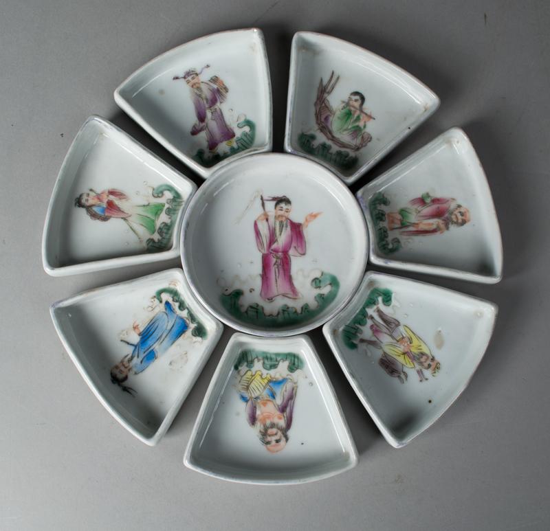 (8) Piece Chinese Famille Rose Condiment Set