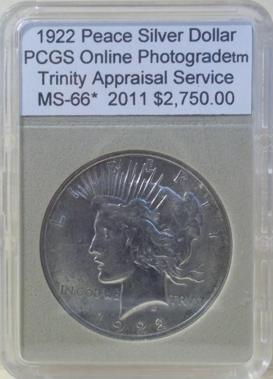 1922 Peace Dollar Mint Errors PCGS MS66 w/Appraisa
