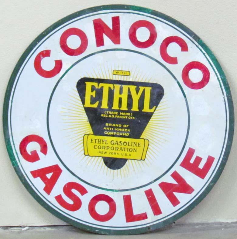 LARGE VINTAGE CONOCO GASOLINE PORCELAIN ADVERTISING SIGN