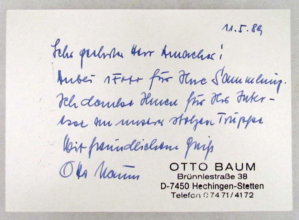 WW2 GERMAN NAZI HANDWRITTEN AND SIGNED NOTE BY OTTO BAUM