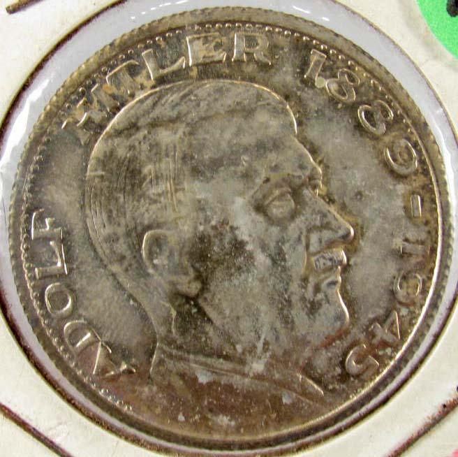 1945 GERMAN NAZI ADOLF HITLER SILVER COIN - GEM CAMEO