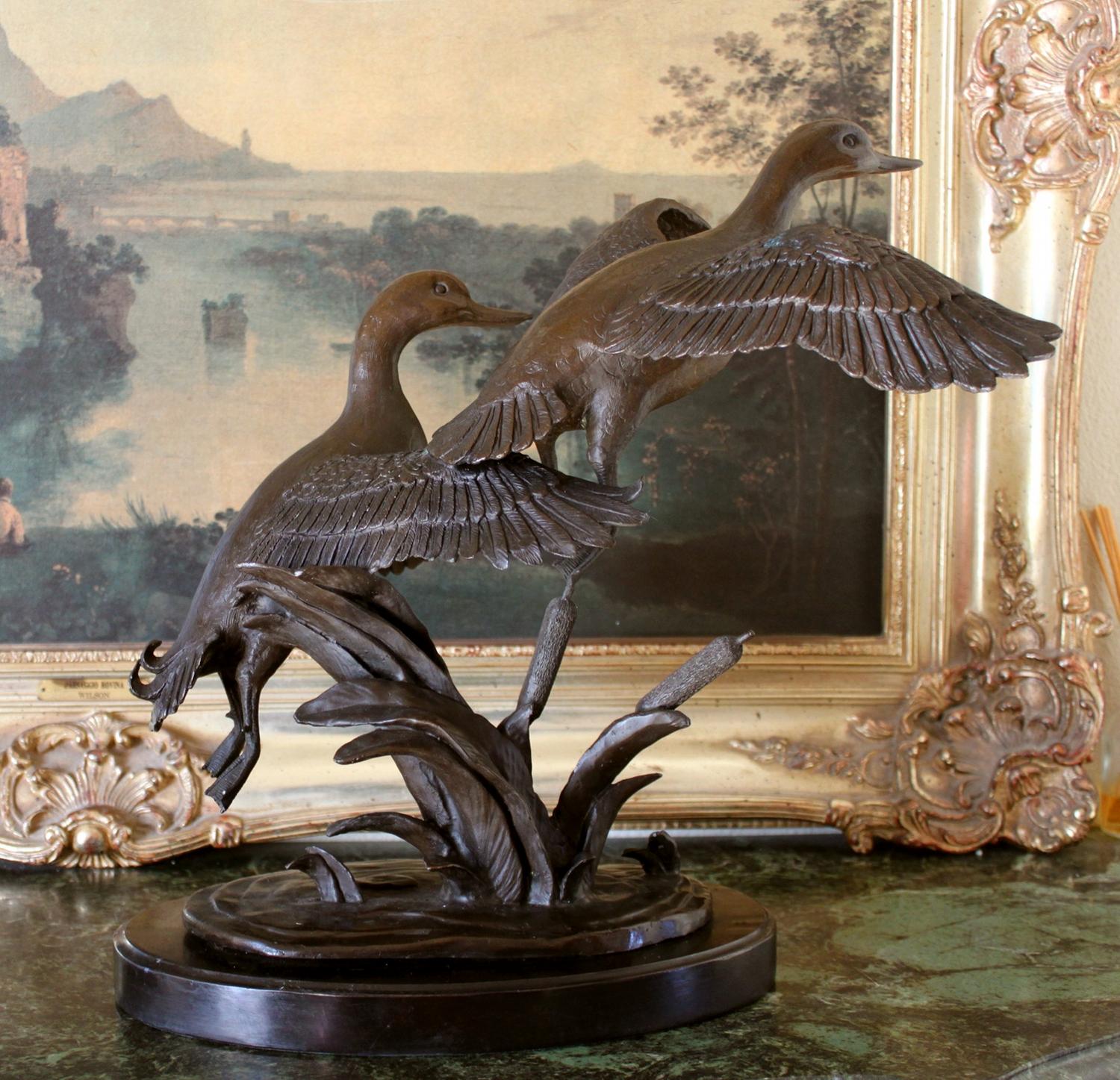 CD011 - Remarkable Bronze Sculpture Two Flying Ducks