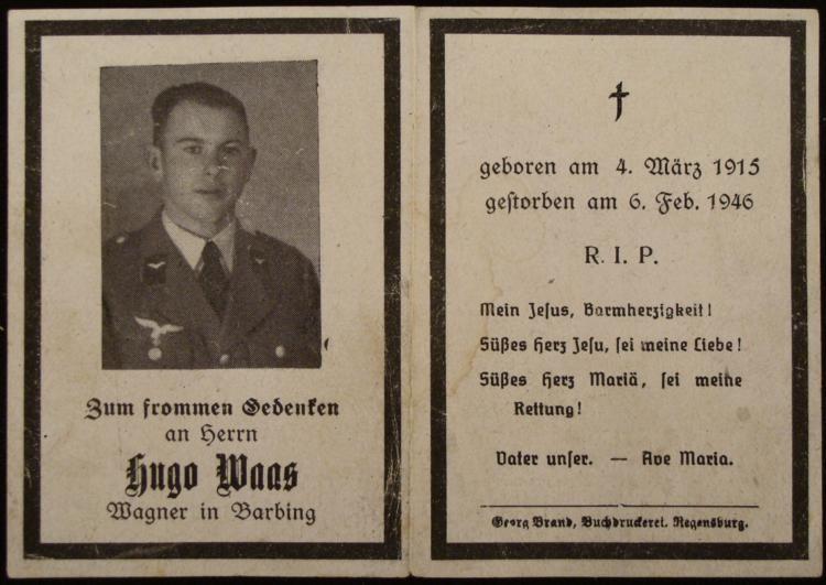 ORIGINAL NAZI DEATH CARD FOR A LUFTWAFFE OFFICER PILOT