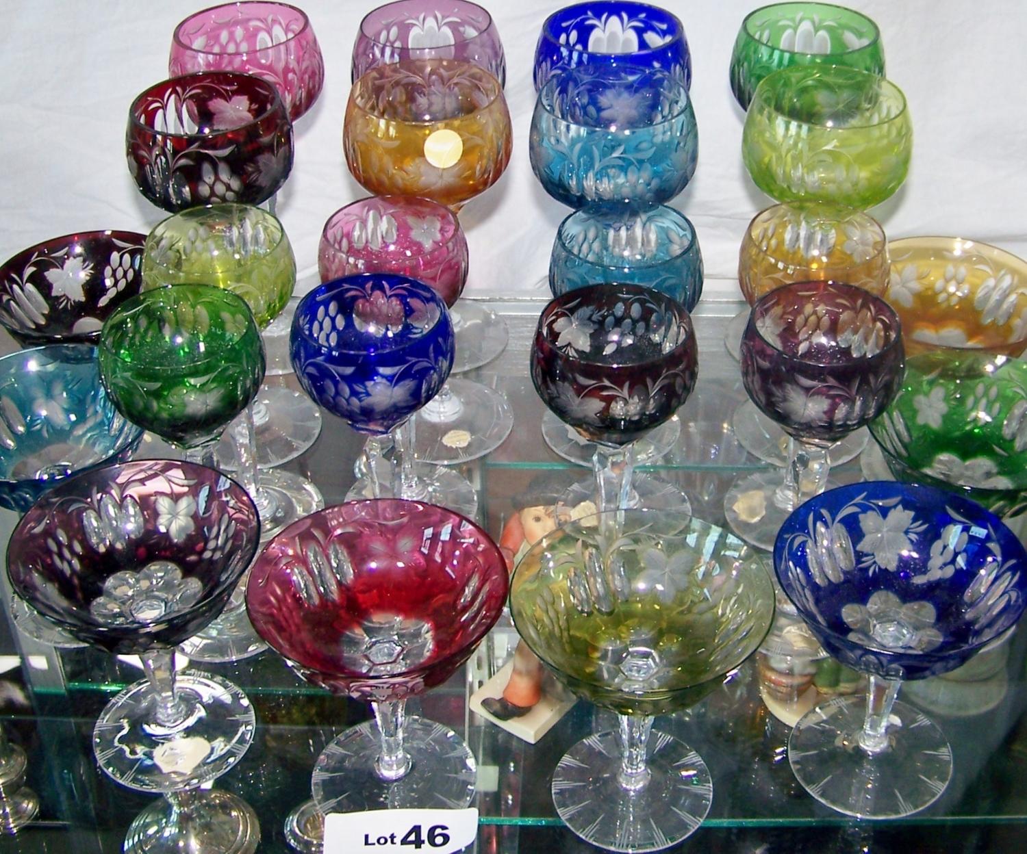 (24) Pc. Vintage German Colored Glass Ware Set.