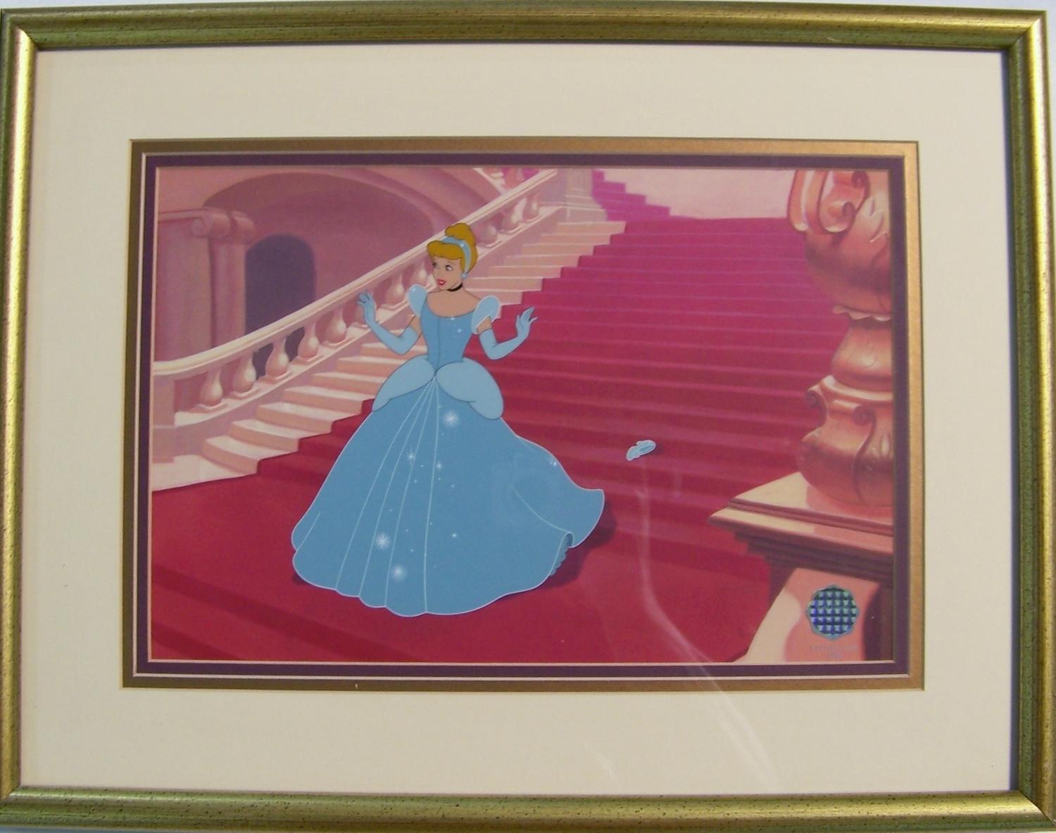 Cinderella Hand Painted Framed Film Cel w/ Background. Includes COA.