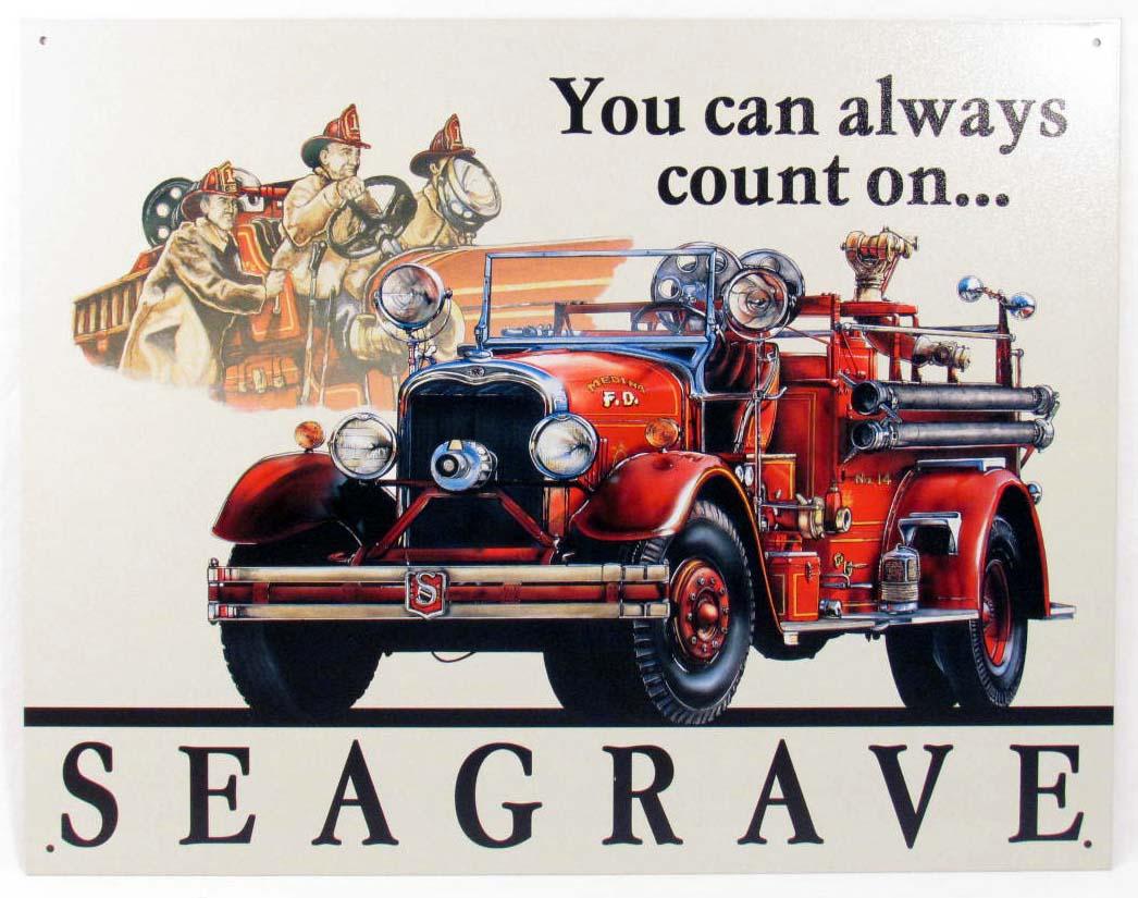 1011 -SEAGRAVE FIRE ENGINES METAL ADVERTISING SIGN - 12.5 X 16