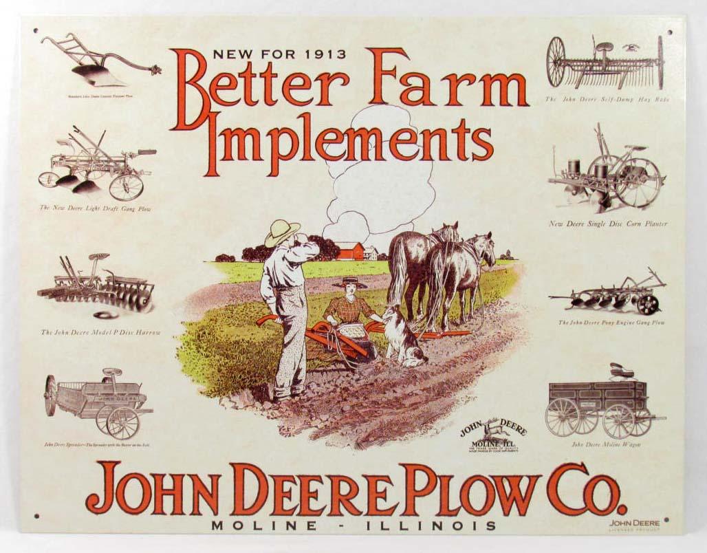 1026 - JOHN DEERE PLOW CO. METAL ADVERTISING SIGN - 12.5 X 16