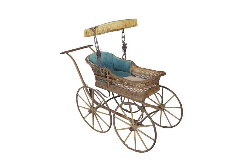 Antique Victorian Baby Buggy Has fringed canopy, hand woven wicker ...