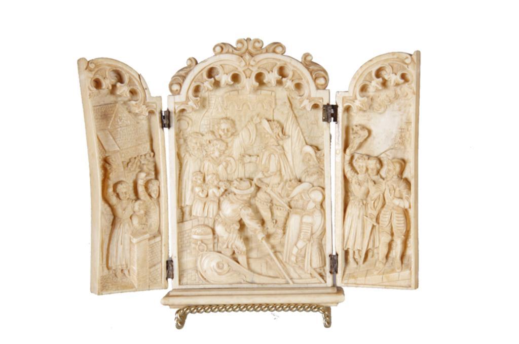 Antique Ivory Tryptic Of European descent, all hand carved, four very ...