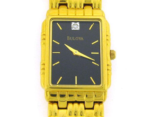 Bulova Gold Tone Stainless Steel Dress Square Black Dial Diamond By Bulova