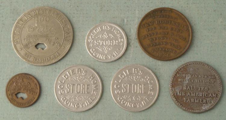7 Antique Store/Trade Tokens Coal Soldier Moorman 1800s