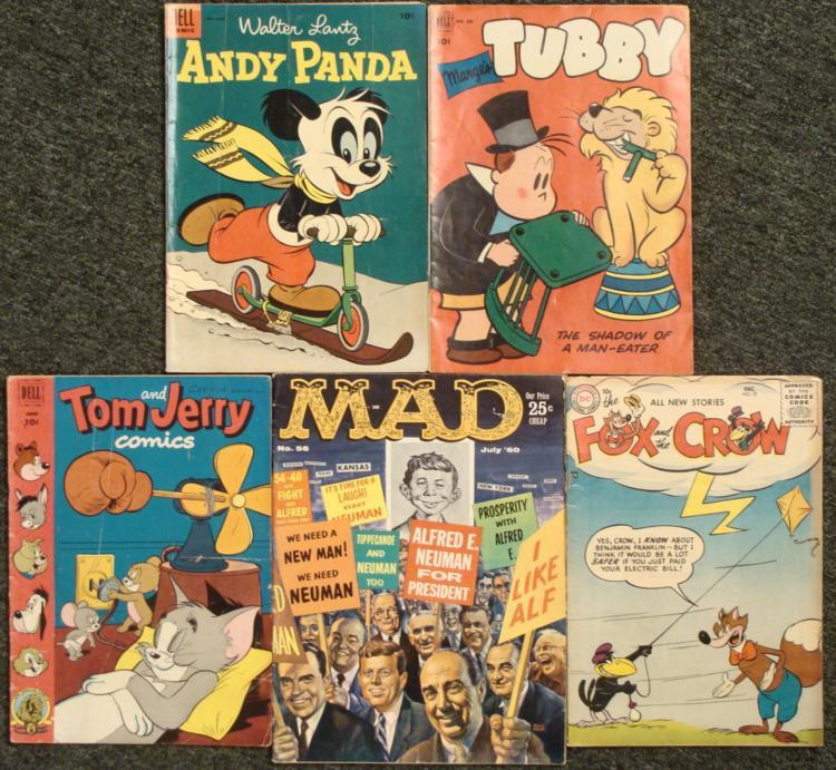 5 VINTAGE 1950S COMICS & 1 MAD MAGAZINE -JULY 1960