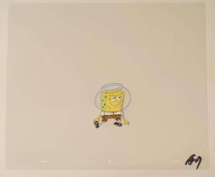 Stretching SpongeBob Original Animation Art Cel Water