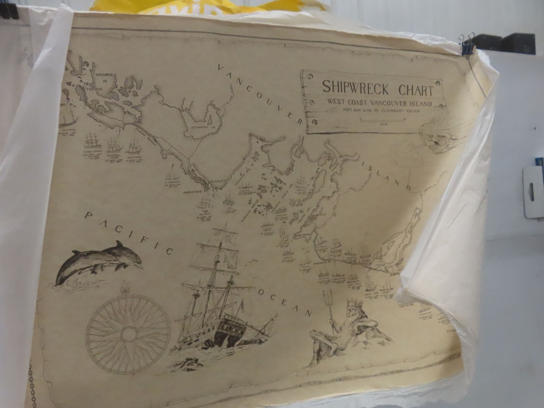 Shipwreck Chart Of The West Coast Of Vancouver Island, Measuring 16" x 23"