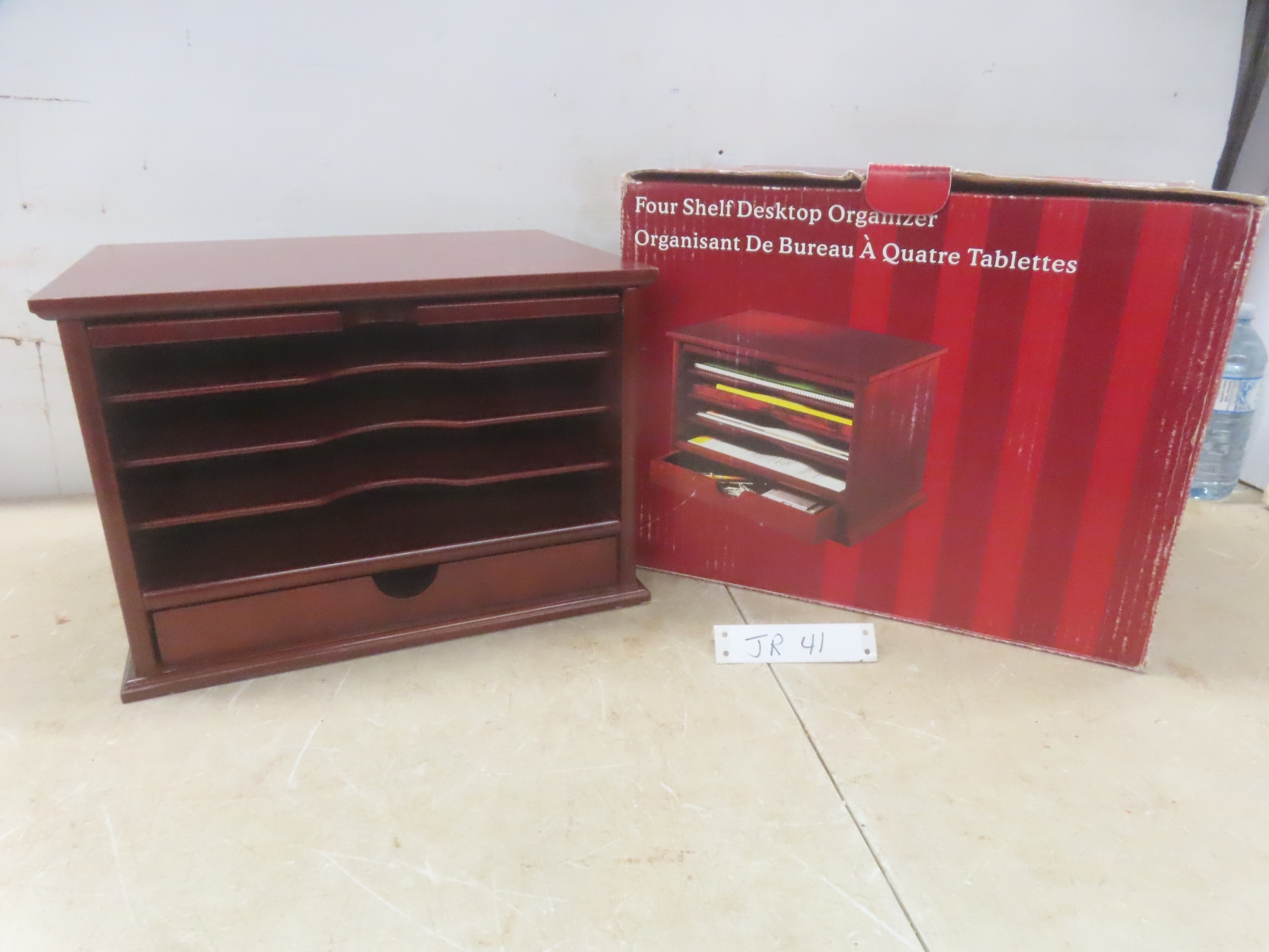 Solid Wood Desktop Organizer With Shelves, Drawer, and Sliding Cover ...