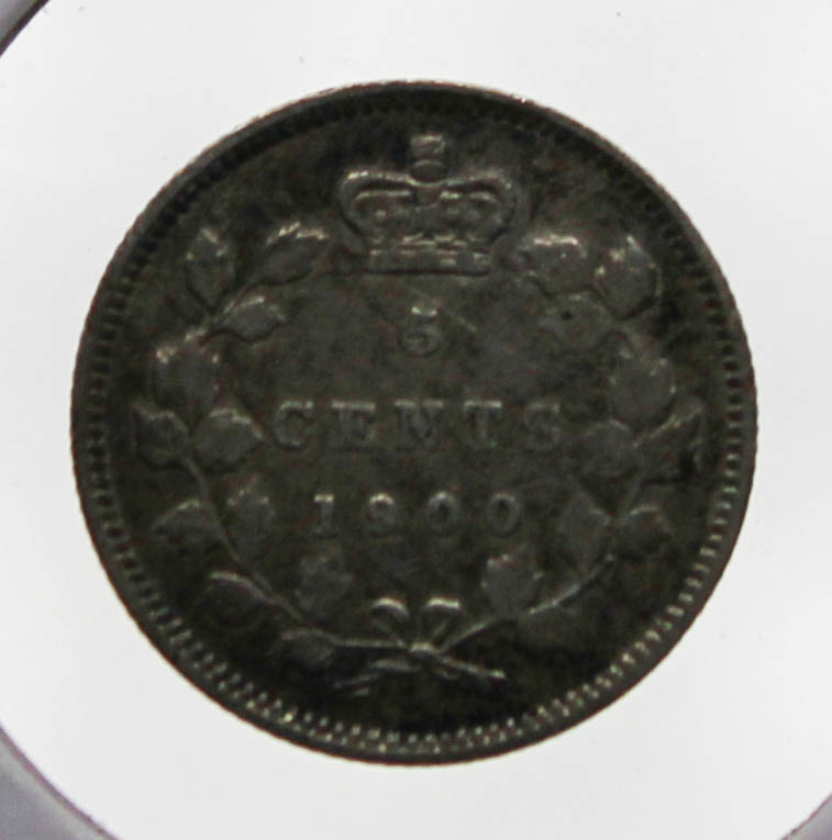 1900 OVAL "D" CANADA SILVER 5 CENT COIN