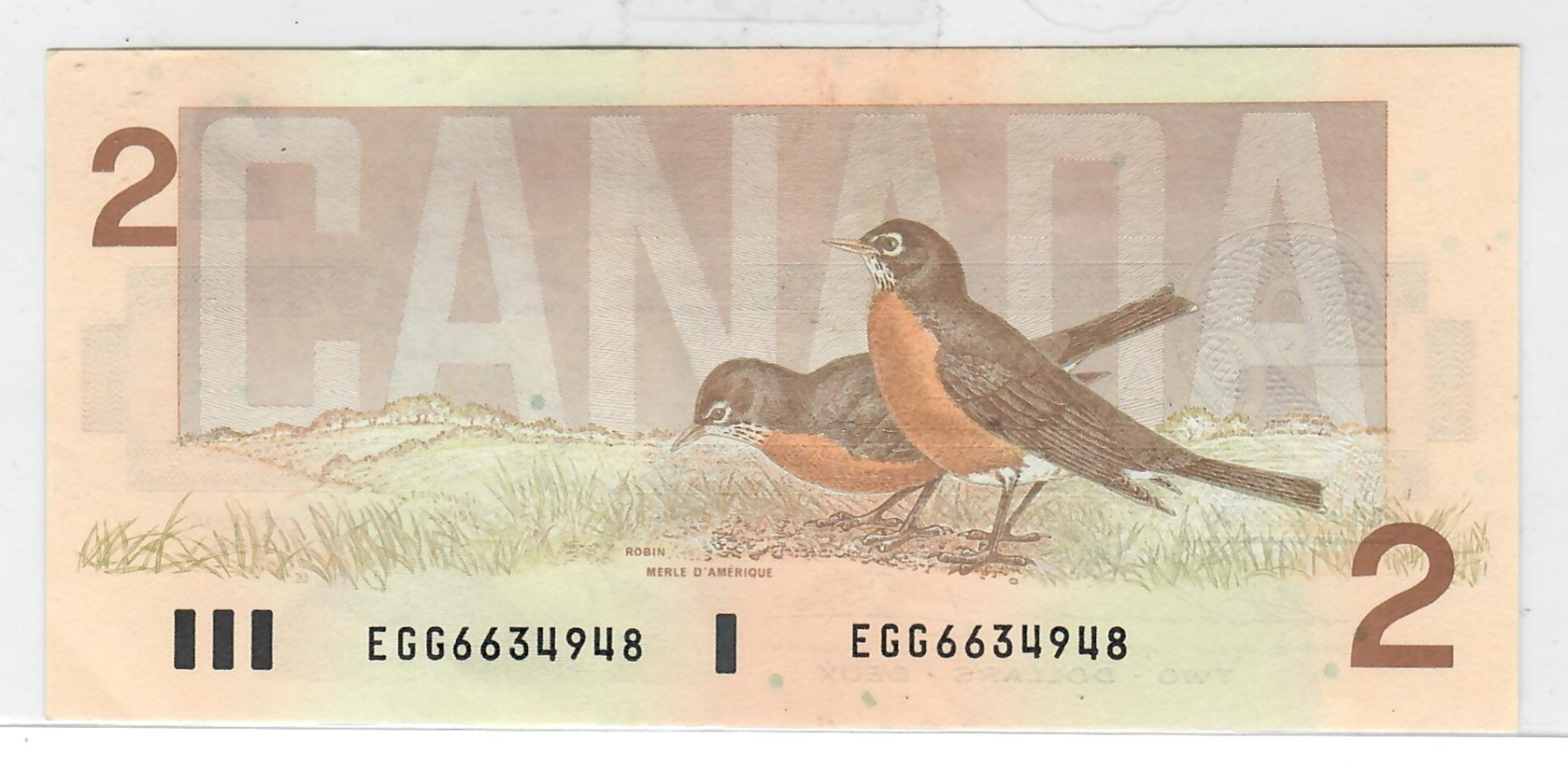 1986 CANADA BIRD SERIES CRISP/UNC $2 BANKNOTE