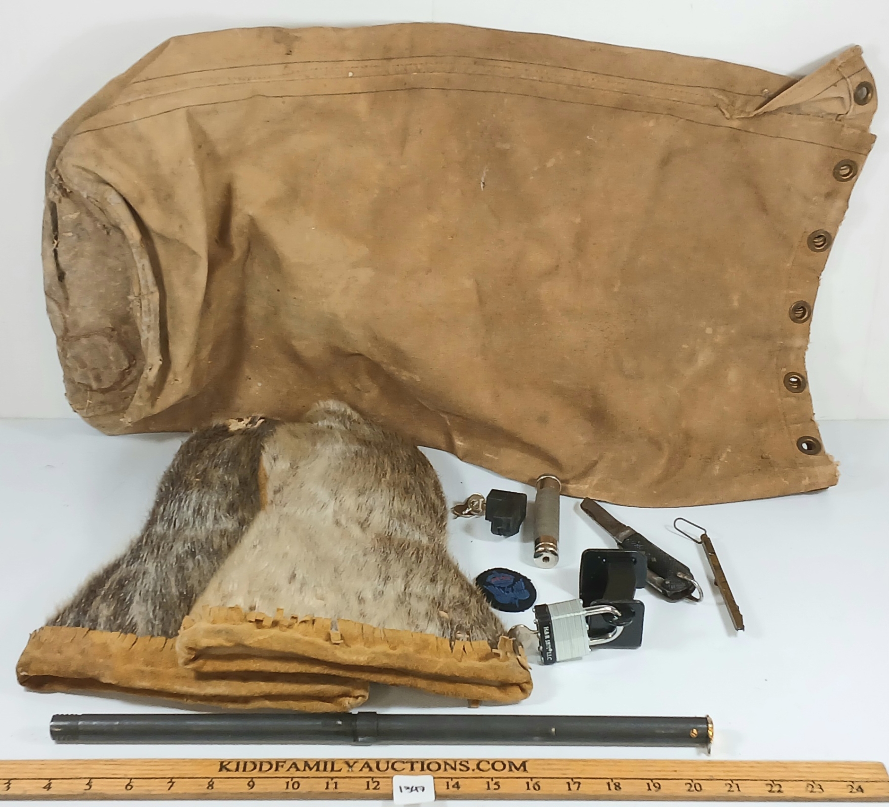 JOB LOT - LEATHER SLINGS, MARBLES SAFETY AXE PISTOL KIT, PAIR OF FUR ...